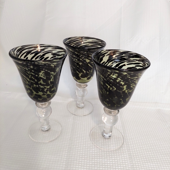 Pier 1 | Dining | Pier One Art Glass Wine Goblets Green Black Fused ...